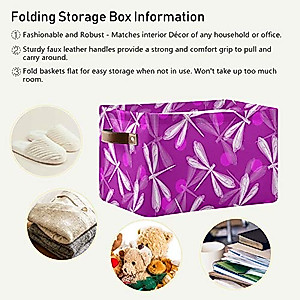 Bardic Storage Basket Purple Butterfly Canvas Fabric Foldable Storage Bins Cubes Baskets Containers with Handles Bedroom Toys Clothes Closet Organizer