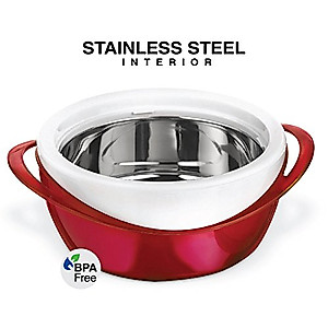 Pinnacle Insulated Casserole Dish with Lid 3 pc. set 2.6/1.25/.6 qt. Elegant Hot Pot Food Warmer/Cooler - Large Thermal Soup/Salad Serving Bowl- Stainless Steel –Best Gift Set for Moms –Holidays Red
