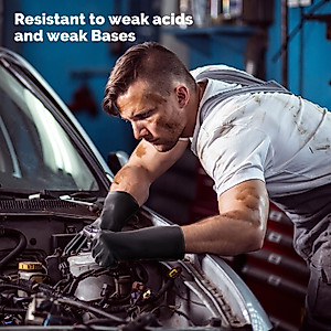 Chumia 8 Pair Chemical Resistant Latex Gloves Heavy Duty Black Rubber Gloves Cleaning Protective Safety Work Gloves for Car Home Lab, 12.6 x 4.5 Large