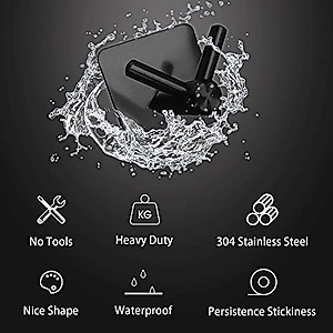 Shengsite Adhesive Hooks, 4 Pack Wall Mounted SUS 304 Bath Towel Hooks, Matte Black Heavy Duty Wall Coat Hooks for Bathroom Bedroom Kitchen Hotel Pool(4 Pack, Matte Black)