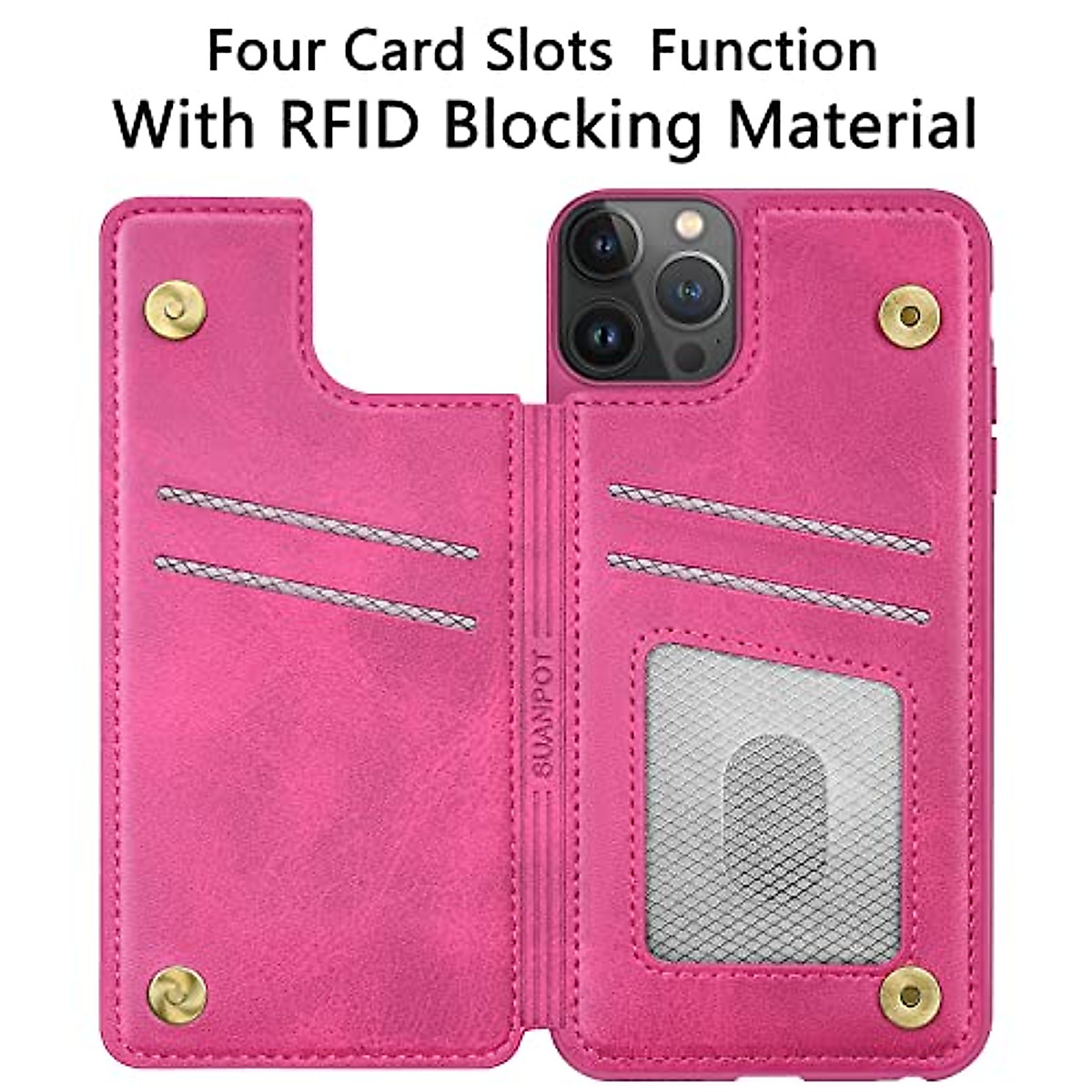 SUANPOT for iPhone 14 Pro Max 6.7" Wallet case with RFID Blocking Credit Card Holder,Flip Book PU Leather Phone case Protective Cover Cellphone Women Men for Apple 14 Pro Max case Wallet Rose Red