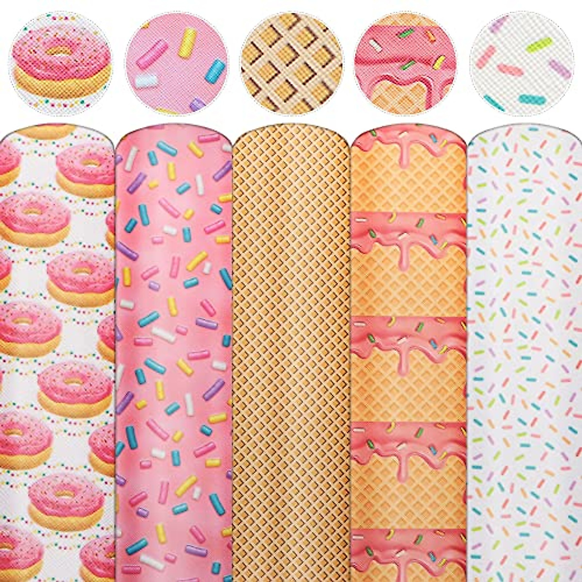 David accessories Donuts Cross Pattern Printed Synthetic Leather Fabric Sheets 5Pcs 7.7"x12.9"(Approx 20cm x 33cm) for DIY Bows Earrings Making Crafts (Donuts)