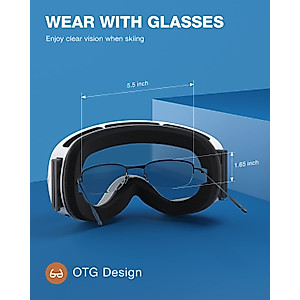 ZIONOR X Ski Snowboard Snow Goggles OTG Design for Men Women Adult with Spherical Detachable Lens UV Protection Anti-fog (VLT 9% White Frame Revo Silver Lens)