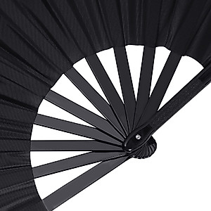 2 Packs Large Folding Hand Fan Handheld Folding Fans Chinese Tai Chi Nylon Cloth Chinese Kung Fu Fan with Holder Sleeve for Men and Women Performance Dance Decorations Festival (Black)