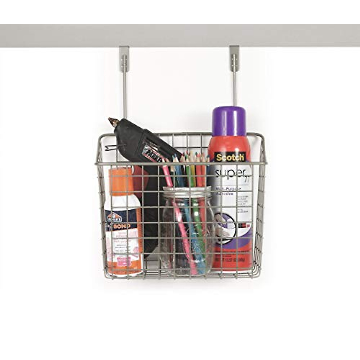 Spectrum Grid Over the Cabinet Wire Storage Basket Large (Satin Nickel Powder Coat) - Organizer for Bathroom, Kitchen, Under Sink, Pantry, Hair Tools, & More
