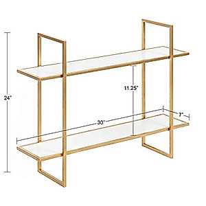 Kate and Laurel Leigh Wood and Metal Wall Shelf, 30" x 24", White and Gold, Unique Modern Glam Home Decor with Efficient Storage Shelves for Smaller Spaces