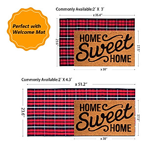 YINLUMY Christmas Buffalo Plaid Outdoor Doormat 23.6” x 51.2 Black/Red Checkered Rug,Cotton Hand-Woven Washable Front Layered Door Mats Reversible Fall Porch Rug for Farmhouse/Entryway/Patio