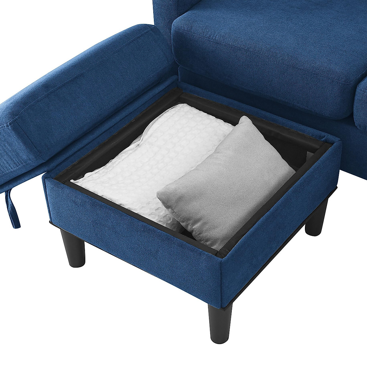 TURRIDU L-Shape Sleeper Sectional Sofa with Storage Ottoman, 3-Seater Convertible Sofa Couch with Reversible Chaise, Soft Thick Cushion Sofa for Living Room, Apartment, Small Space, Navy Blue