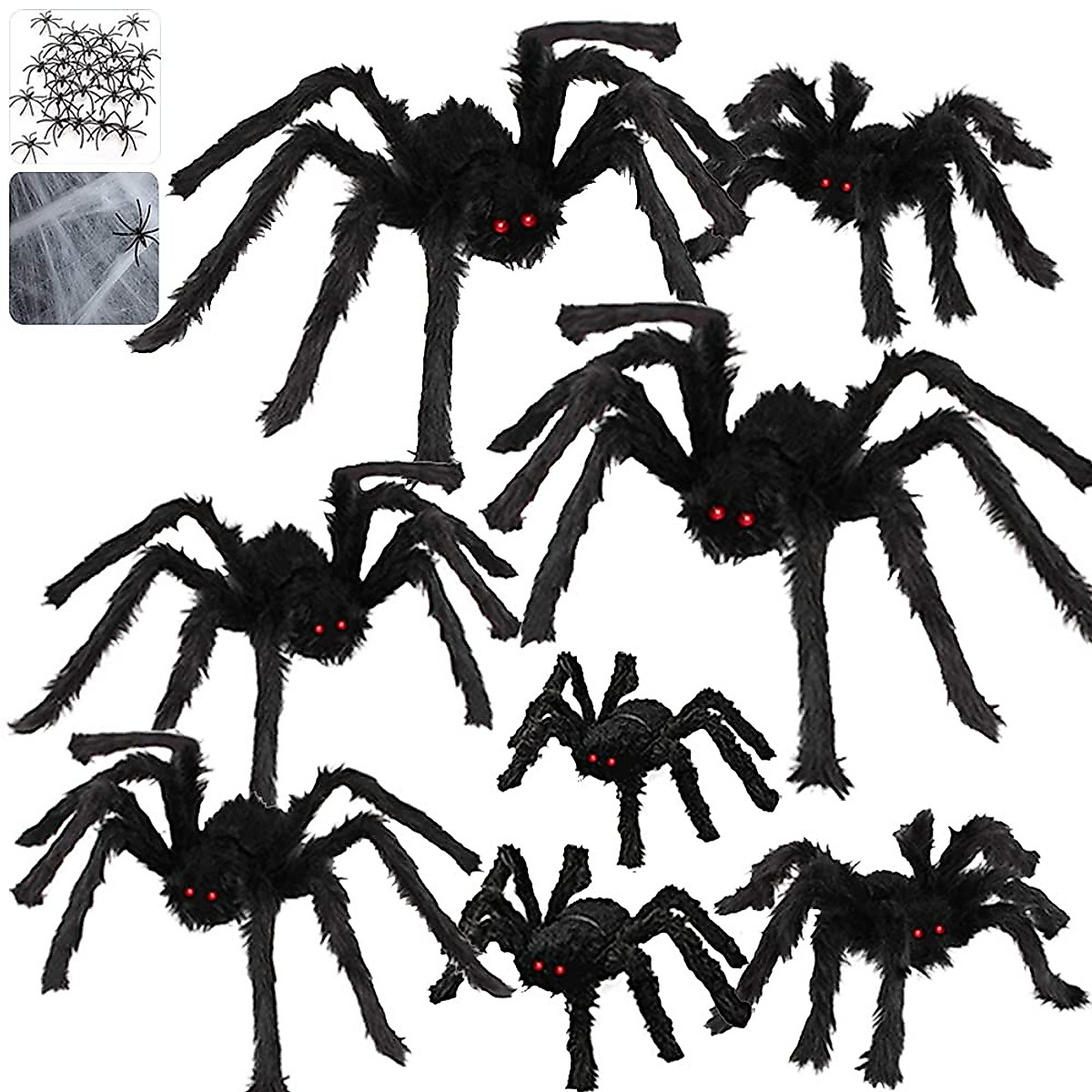 10 Pack Halloween Spider Decorations with 8 Giant Spider Halloween Spiders 400 sqft Stretch Cobwebs Spider Web 20 Small Plastic Spiders for Indoor Outdoor Halloween Decorations Yard Home Parties Décor