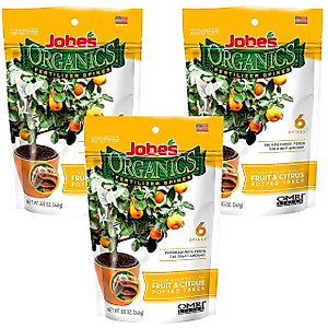 Jobe’s Organics Fruit & Citrus Tree Fertilizer Spikes, 3-5-5 Time Release Fertilizer for All Container or Indoor Fruit Trees, 6 Spikes per Package (3)