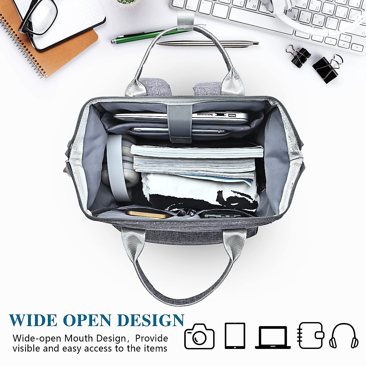 BRINCH Laptop Backpack for Women Men, Personal Item Travel Bag for 15.6 Inch Computer with USB Charging Port Water Resistant College School Nurse Backpack Bag Carry On Bookbag for Work/Business,Gray