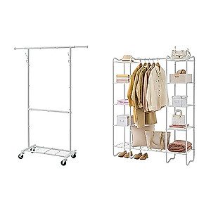 Gewudraw Metal Garment Rack on Wheels and Portable Closet Wardrobe Rack