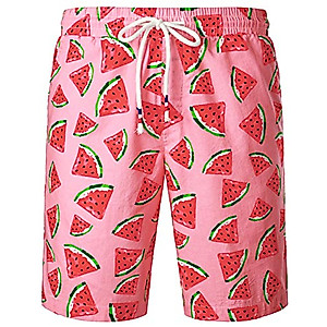 JOGAL Men's Fun Fruit Printed Short Sleeve Button Down Hawaiian Shirt Suits XX-Large Pink