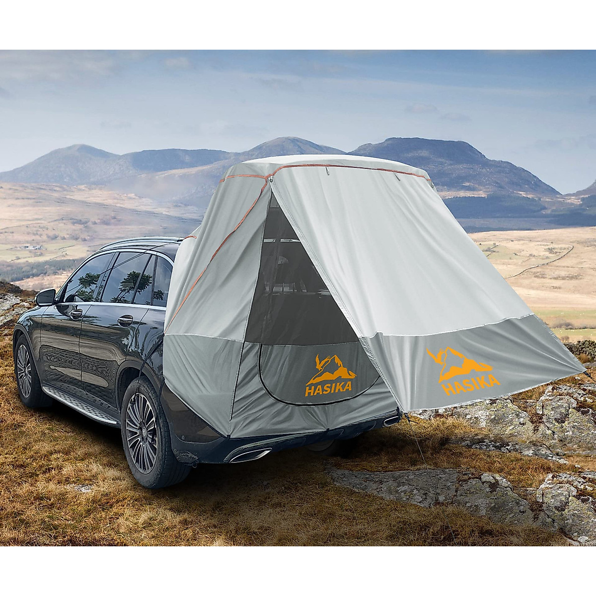 Poles Included Tailgate Shade Awning Tent for Car Camping Road Trip Essentials Small to Midsize SUV Waterproof 3000MM UPF 50+Grey (Large)