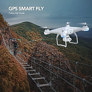 Potensic T25 Drone with Camera for Adults, 2K GPS FPV Camera Drone with Backpack, 3 Batteries, Auto Return Home, Follow Me, Waypoint Fly, Altitude Hold, 2022 Upgraded