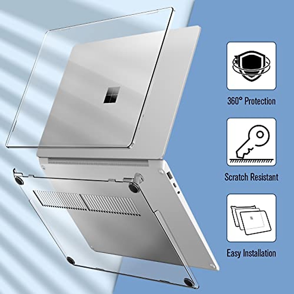 Fintie Protective Case for 13.5 Inch Microsoft Surface Laptop 5/4/3/2 with Alcantara Keyboard (Model: 1958/1950/1867/1769) - Slim Snap On Hard Shell Cover, Crystal Clear