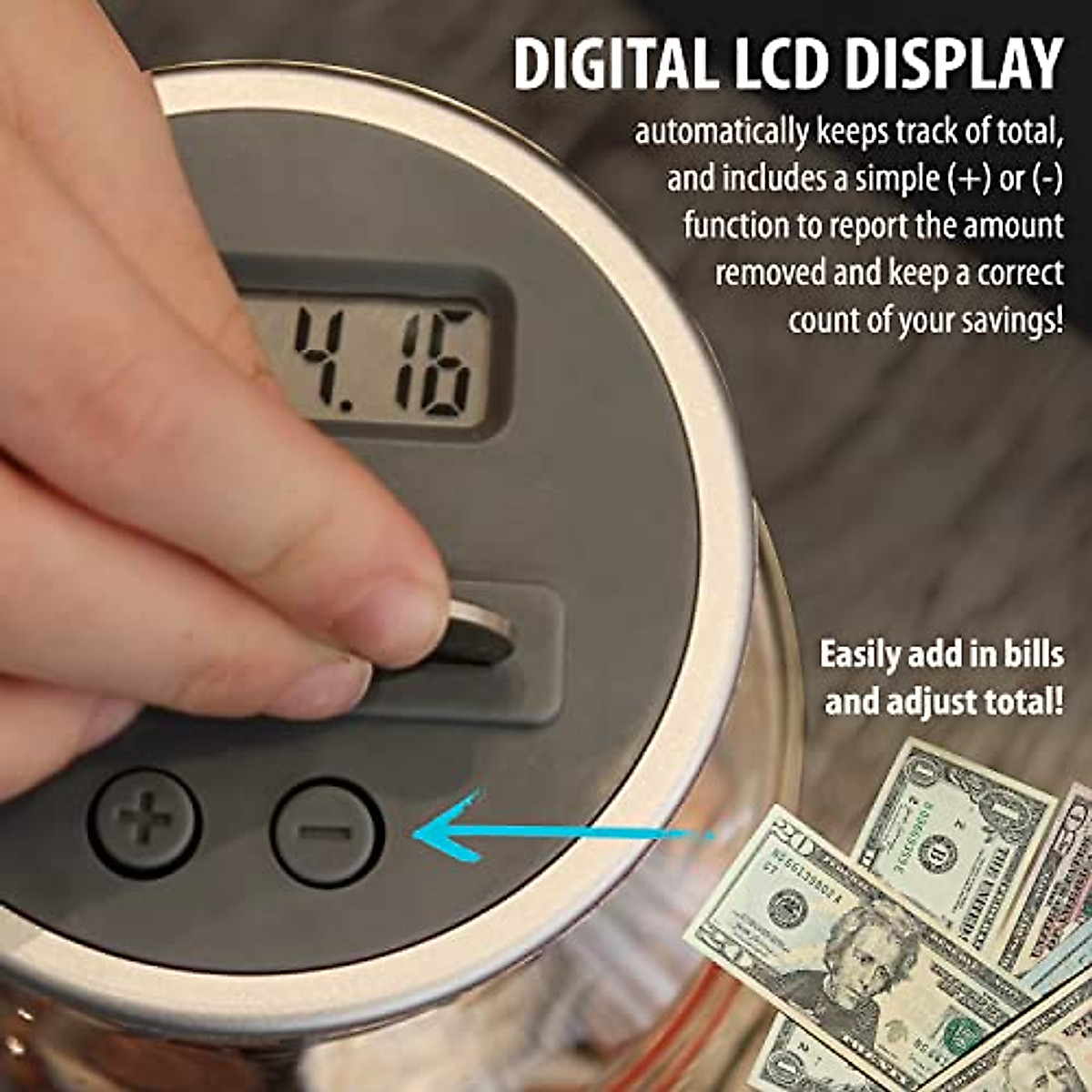 Locking Digital Coin Bank Savings Jar - Pennies Nickles Dimes Quarter Half Dollar Change Counter | Clear Jar with LCD Display