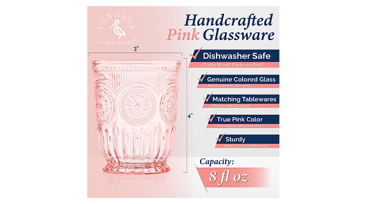 Pink Vintage Glassware Bundle - Goblets & Water Glasses