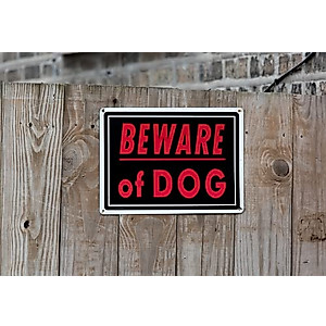 Beware of Dog Sign Meta 14x10 inch Rust Free Aluminum, UV Printed, Easy to Mount Weather Resistant for Fence (4 Pack)