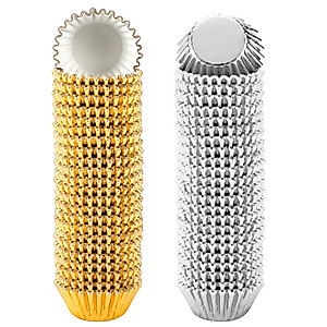 1000 PCS Cupcake Liners 1.25 inches Mini Foil Baking Cups Wrapper Muffin Cases Gold and Silver Tulip Paper Cups for Baby Shower, Birthday Party, Weddings Decorations (Silver,Gold)