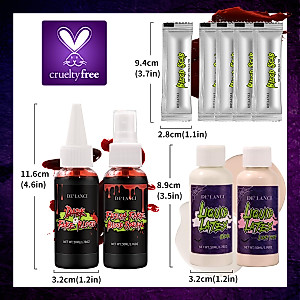 Fake Blood and Liquid Latex, Liquid Latex Fake Blood SFX Makeup Kits, 2pcs Liquid Latex(50ml),Fake Blood Spray(50ml),Stage Blood(50ml), Fake Coagulated Blood (30g), Halloween SFX Makeup Kit for Face