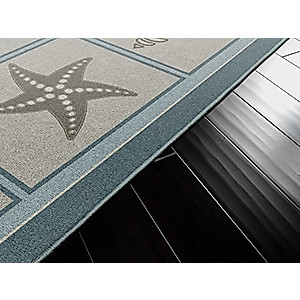 Brumlow Mills Beach and Ocean Area Rug for Living or Bedroom Carpet, Dining or Kitchen Rug, Deck, Patio or Home Decor, 3'4" x 5', Gray/Blue Square Beach Seashells