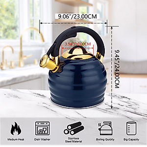 Tea Kettle for Stove Top Whistling Teapot, 3.2Q Tea Pot Stainless Steel Teakettle with Heat Proof Ergonomic Handle