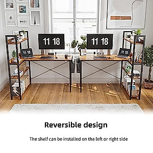 SiliBamb 47 Inch Computer Desk for Home Office, Small L Shaped Desk with Shelves, Corner Desk with Storage, Home Office Desks, Writing Study Desk, Brown