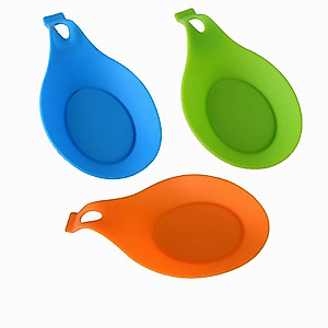 Kitchen Silicone Spoon Rest, 3 Pack Flexible Almond-Shaped Spoon Ladle Holder, Silicone Cooking Utensil Rest