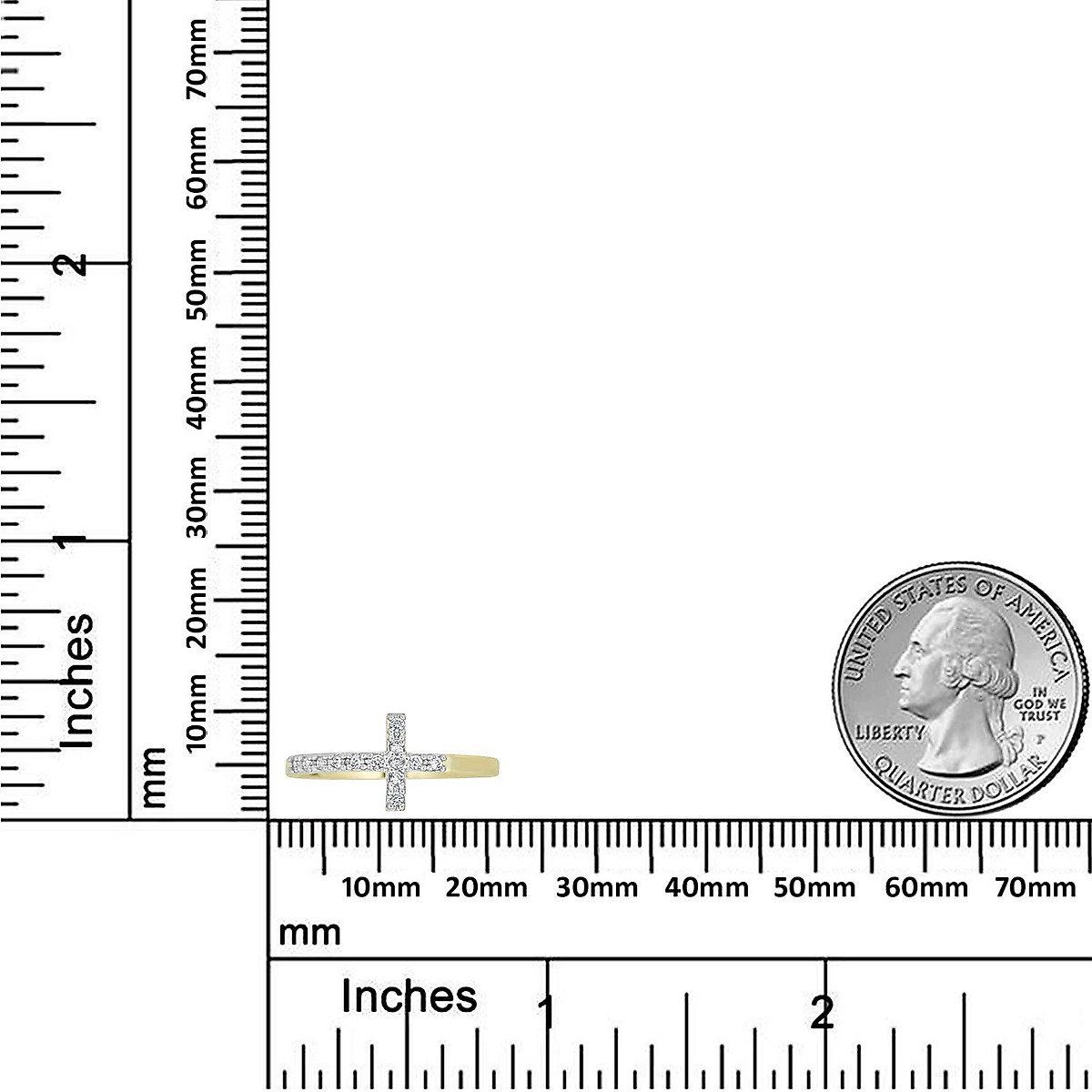 AVORA 10K Yellow Gold Simulated Diamond CZ Sideway Cross Ring - Size 8