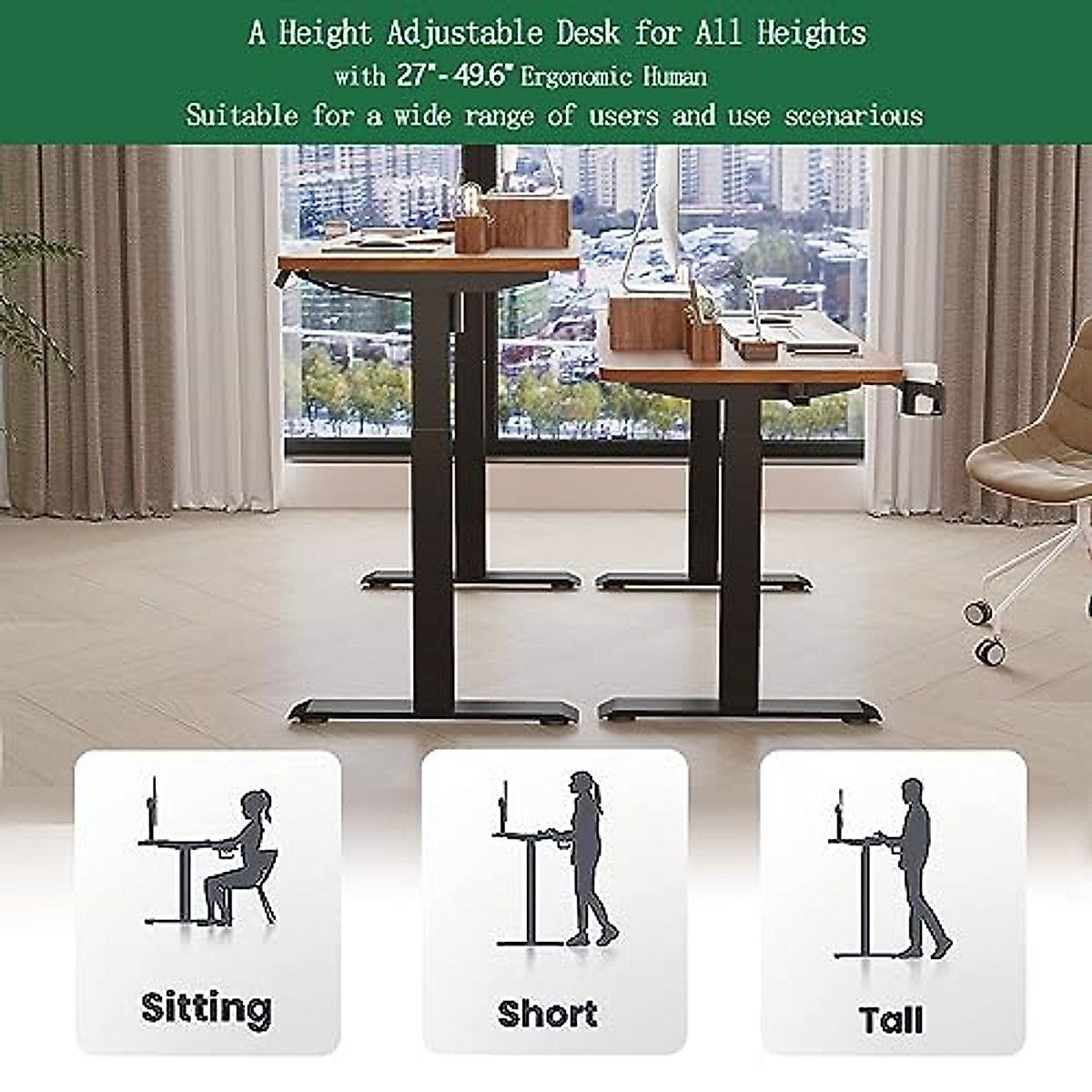 Electric Standing Desk/Standing Desk 47×24" Height Adjustable Desk/Home Office Stand Up Desk with Memory Preset Controller/ Single Motor Electric Height Adjustable Desk/Black and Rustic Brown(1 motor