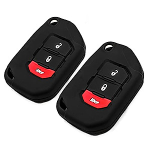 EYANBIS Silicone Key Fob Cover Fit for 2021 2020 2019 2018 Jeep Wrangler JL JLU Rubicon Jeep Gladiator JT Sahara JLU Flip 3 Buttons | Car Accessories | Remote Key Protection Case - Black & Black