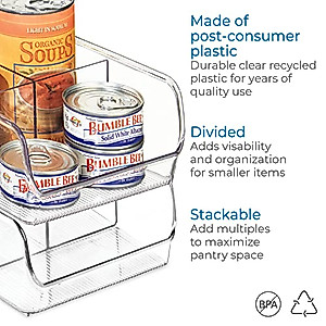 iDesign Linus Plastic Fridge and Freezer Divided Storage Organizer Bin, Container for Food, Drinks, Snacks, Produce Organization, 11" x 7" x 3.5", Clear