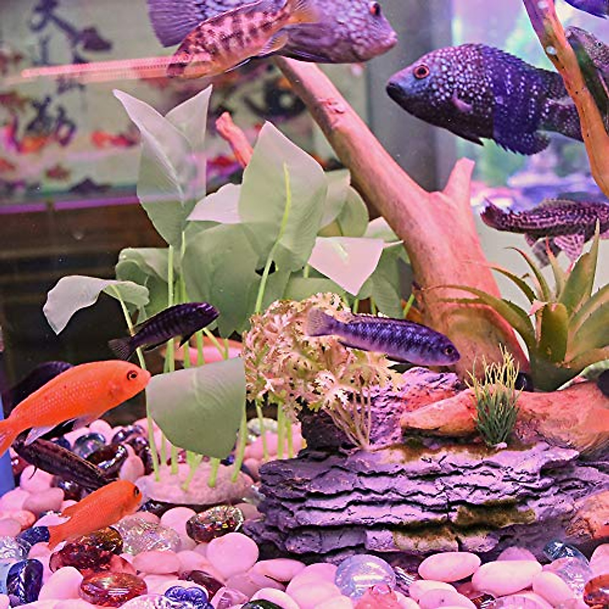 Smarlin Artificial Fish Tank Plants, Plastic Aquarium Plants, 2 Pack, 7 inches High, Realistic & Non-Toxic & Safe for All Fishes (Dark Green)