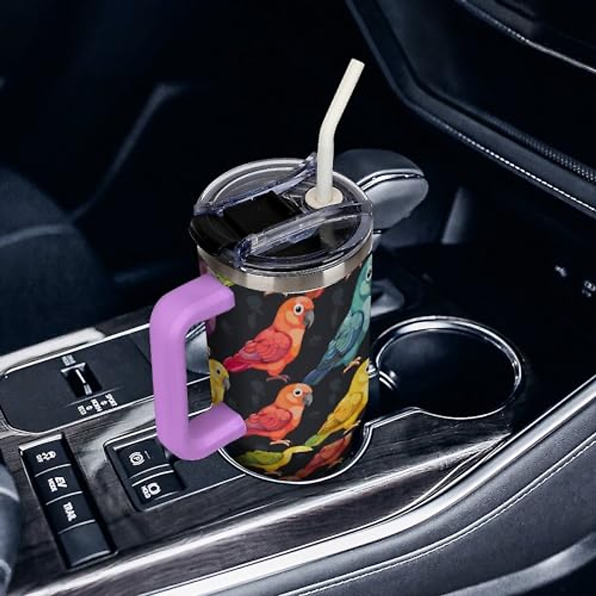 Conures Colorful Parrot 40 Oz Tumbler Insulated Stainless Steel Water Bottle Travel Mug Car Cup with Handle And Straw