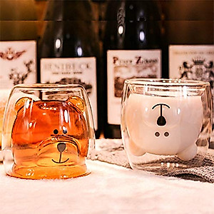 MUCHENGGIFT Cute Mugs Bear Tea Coffee Cup Milk Couple Double Wall Glass Mugs Funny Valentine's Day Birthday Gifts for You