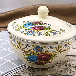 Cabilock Mixing Bowl Enamel Soup Bowl With Lid Flower Prints Enamelware Basin Old- fashioned Bowl Thickened Enamelware Bowl Large Capacity Vegetable Fruit Rice Pot Random Color Enamel Serving Bowls