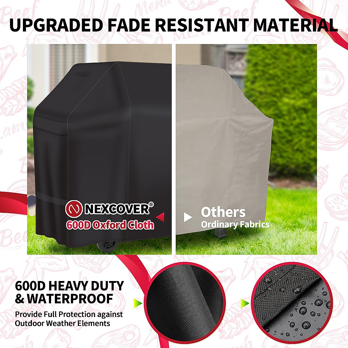 NEXCOVER Barbecue Gas Grill Cover - 70 Inch Waterproof BBQ Cover, Outdoor Heavy Duty Grill Cover, Fade & Weather Resistant Upgraded Material, Barbecue Cover for Weber, Brinkmann, Char Broil, Holland.