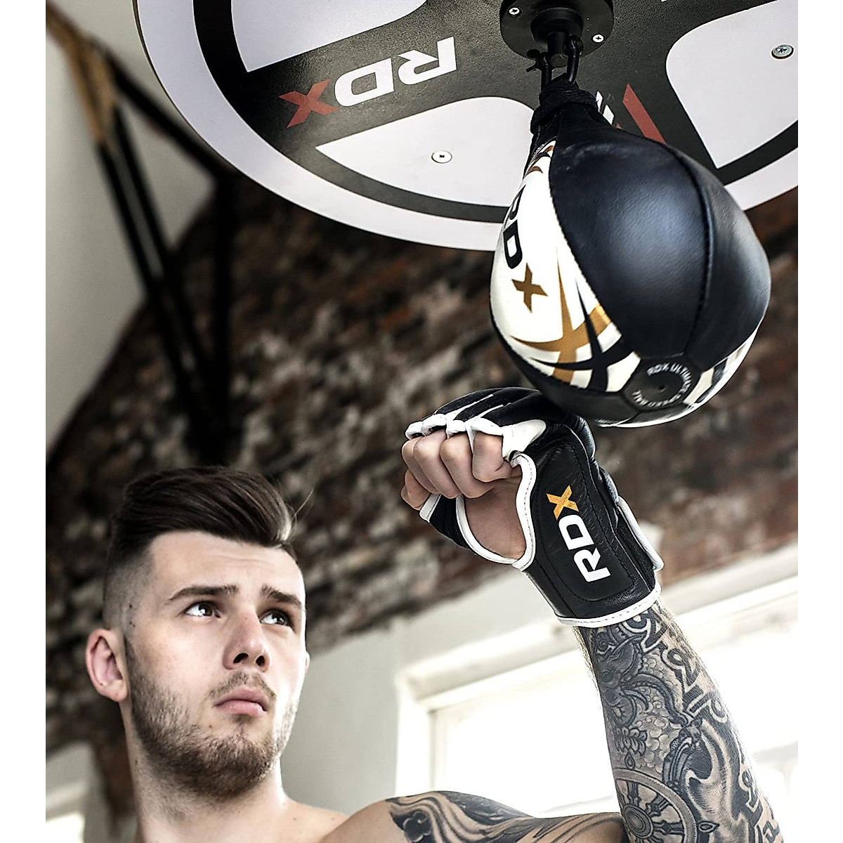 RDX Speed Bag Boxing Ball with Hanging Swivel Set, Genuine Leather Dodge Striking Mount Kit Heavy Duty, MMA Muay Thai Punching Fitness Workout Kicking Martial Arts Training