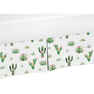 Pink Green Boho Baby Girl Pleated Crib Bed Skirt Dust Ruffle for Cactus Floral Watercolor Collection by Sweet Jojo Designs