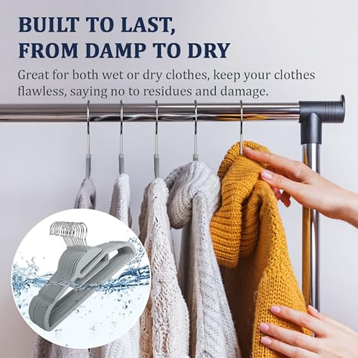 Flysums Plastic Hangers, 50 Pack Coat Hangers Rubber Coated Clothes Hangers with Non-Slip Design, Ultra Slim & Heavy Duty Suit Hangers, Space Saving Hangers for Closet (Gray- S Shaped)