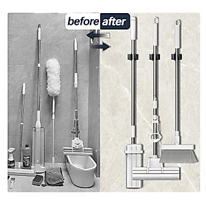 3-H Mop and Broom Holder Wall Mount, Broom Holder Wall Mount 4 Pack, Broom Holder for Garage Garden Shed Storage System Laundry Room Home Kitchen Organization up to 1.45 Inch(black)