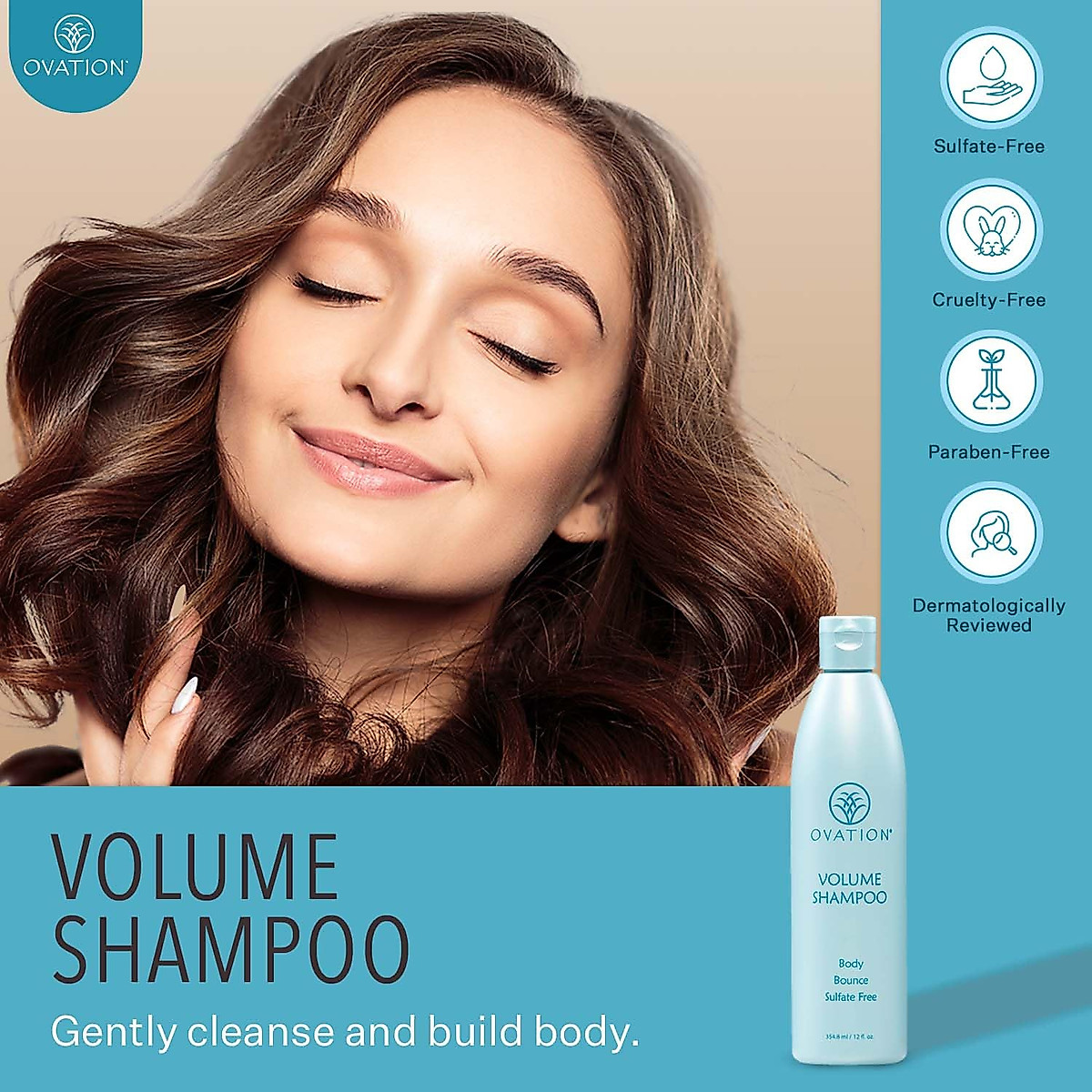 Ovation Hair Volume Shampoo - For Voluminous, Bouncy Hair - 12 oz - Gentle Cleansing and Helps Removes Excess Hair Oil - For Fine, Thin Hair - With Fenugreek, Aloe Vera, Saw Palmetto