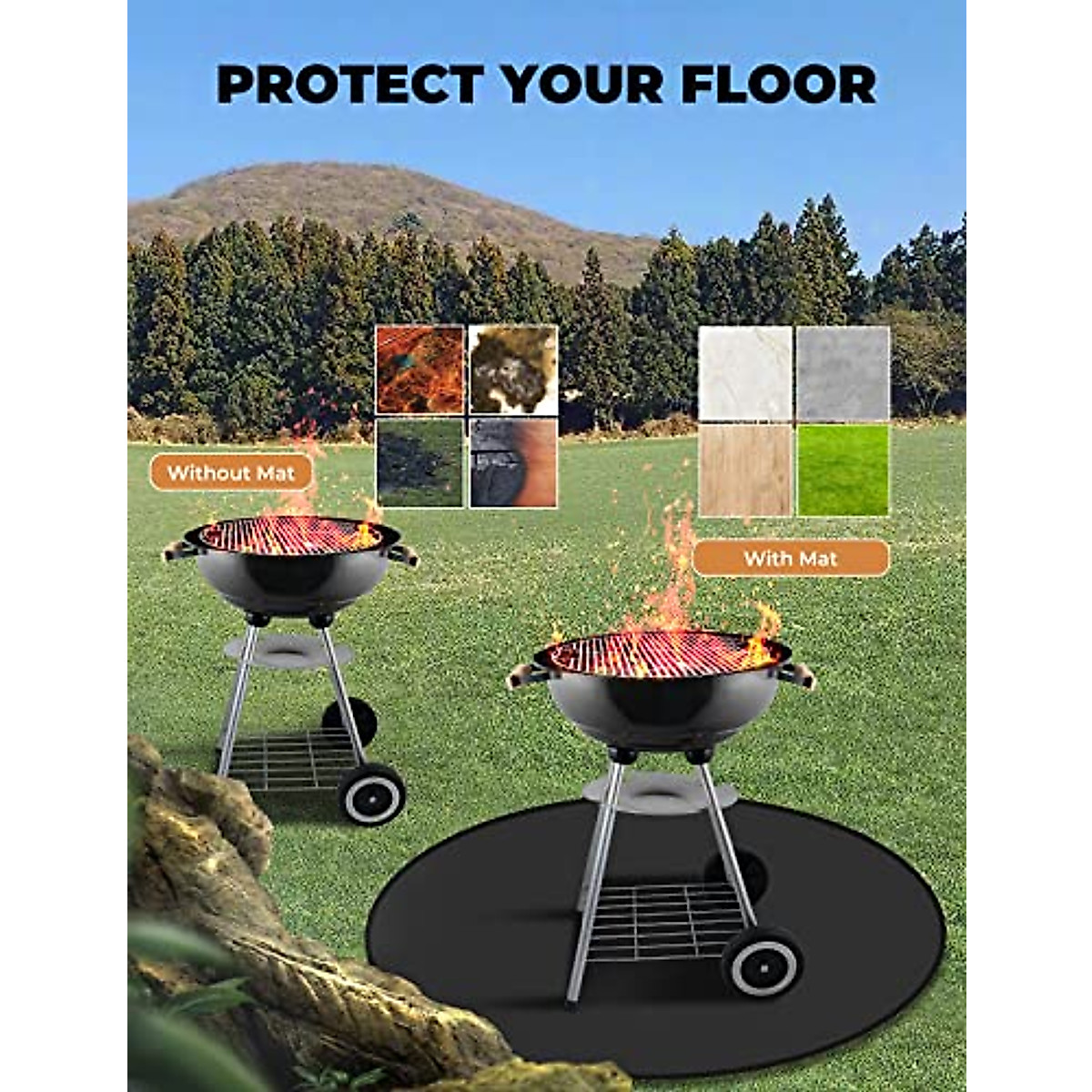 yamagahome Large Under Grill Mat & Fire Pit Mat 39", Round Grill Mats for Outdoor Grill Deck Protector, Fireproof Mat for Under Fire Pit, Double-Sided Fireproof BBQ Grill Mat, Oil-Proof & Waterproof