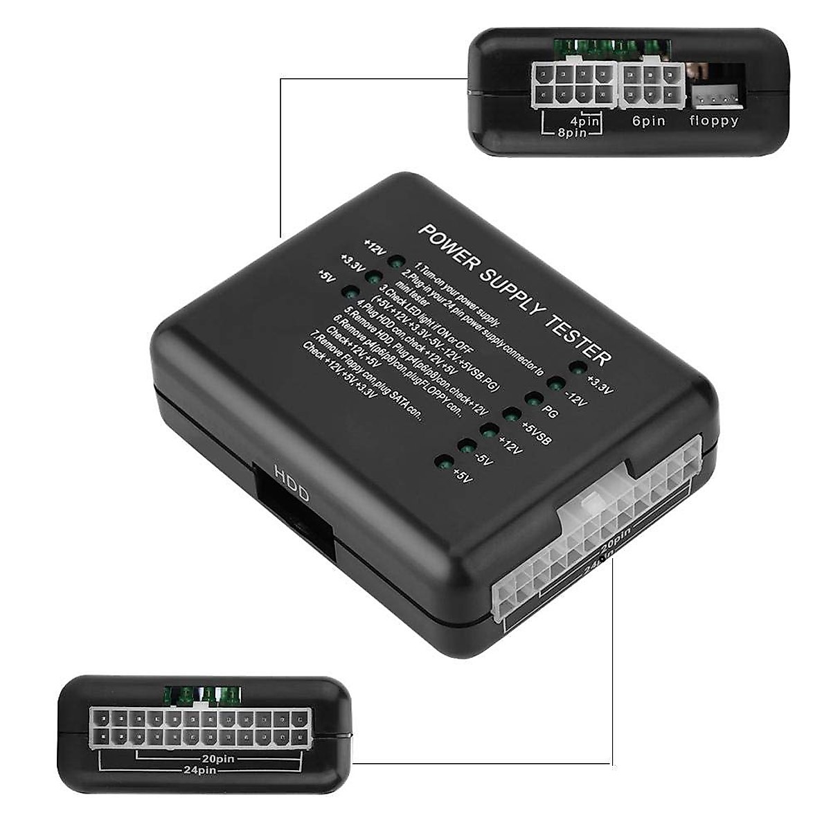 Power Supply Tester for Floppy for HDD for CDROM for SATA, 20/24 Pin Computer Power Supply Tester Checker, 4 Pin(P4), 8 Pin(Dual CPU), 6 Pin(PCIExpress)