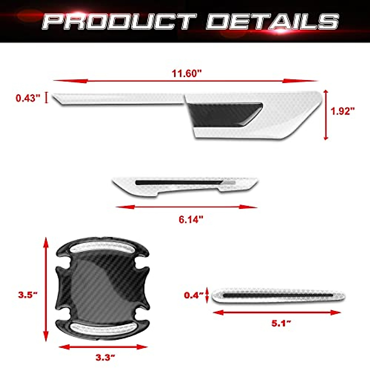 Xotic Tech Car Side Door Marker Rearview Mirror Edge & Door Handle Protector Guard Cover Warning Sticker Set, Carbon Fiber Pattern w/Reflective Safety Strip (White)