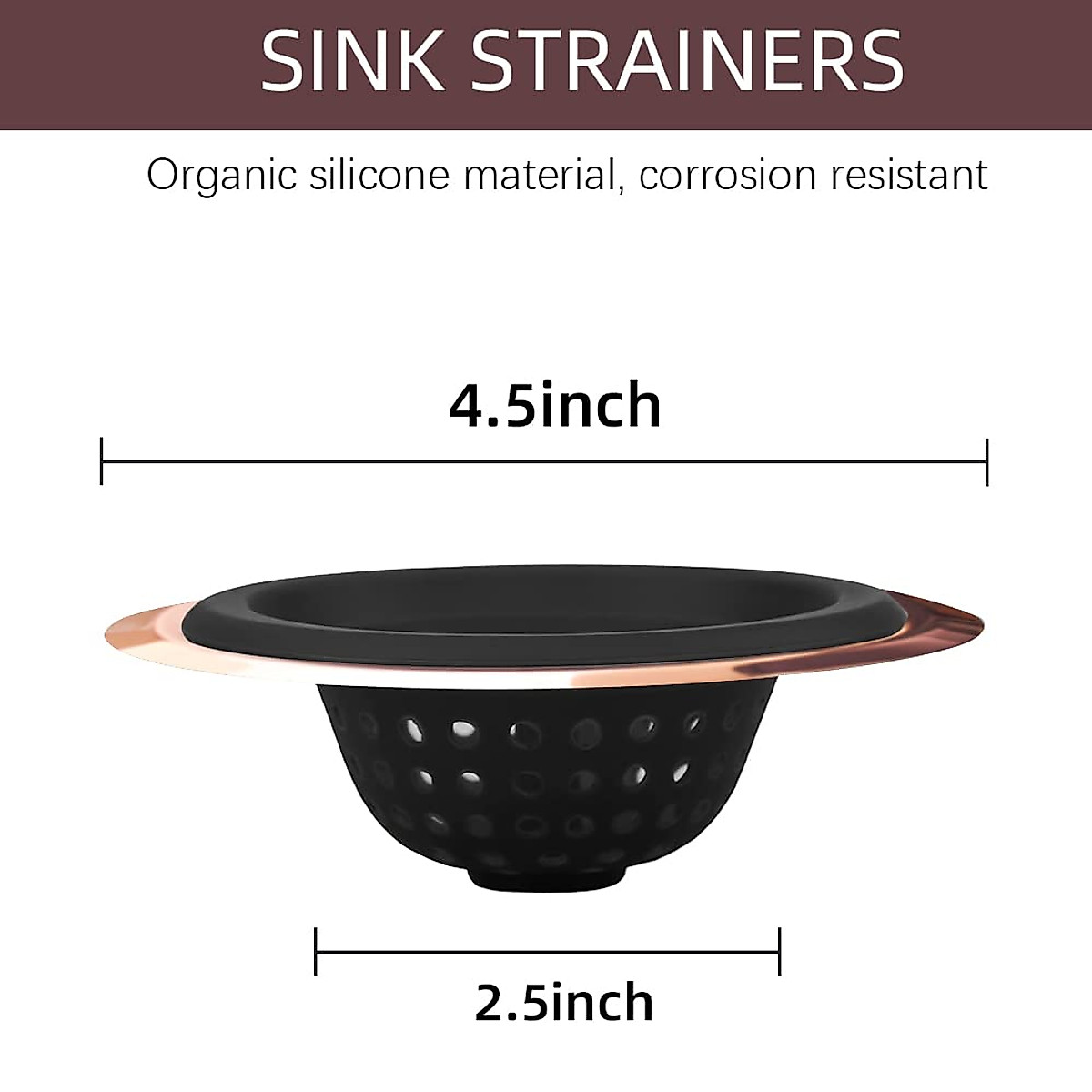 Kitchen Set of 2 Sink Strainers, Flexible Silicone Good Grip Kitchen Sink Drainers, Traps Food Debris and Prevents Clogs, Large Wide 4.5’ Diameter Rim (Rose Gold)