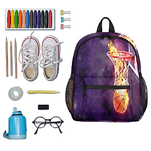 YoCosy Purple Galaxy Sport Basketball Kids Backpack Boys Girls Toddler Bookbag for Elementary School Kindergarten Preschool Children Travel With Chest Strap