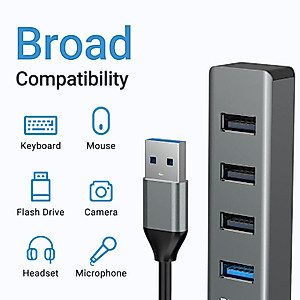 USB 3.0 Hub, atolla Aluminum 4-in-1 USB Splitter with 1 USB 3.0 Port and 3 USB 2.0 Ports for Windows 10, 8, 7, Vista, XP, Mac OS X, Linux and More
