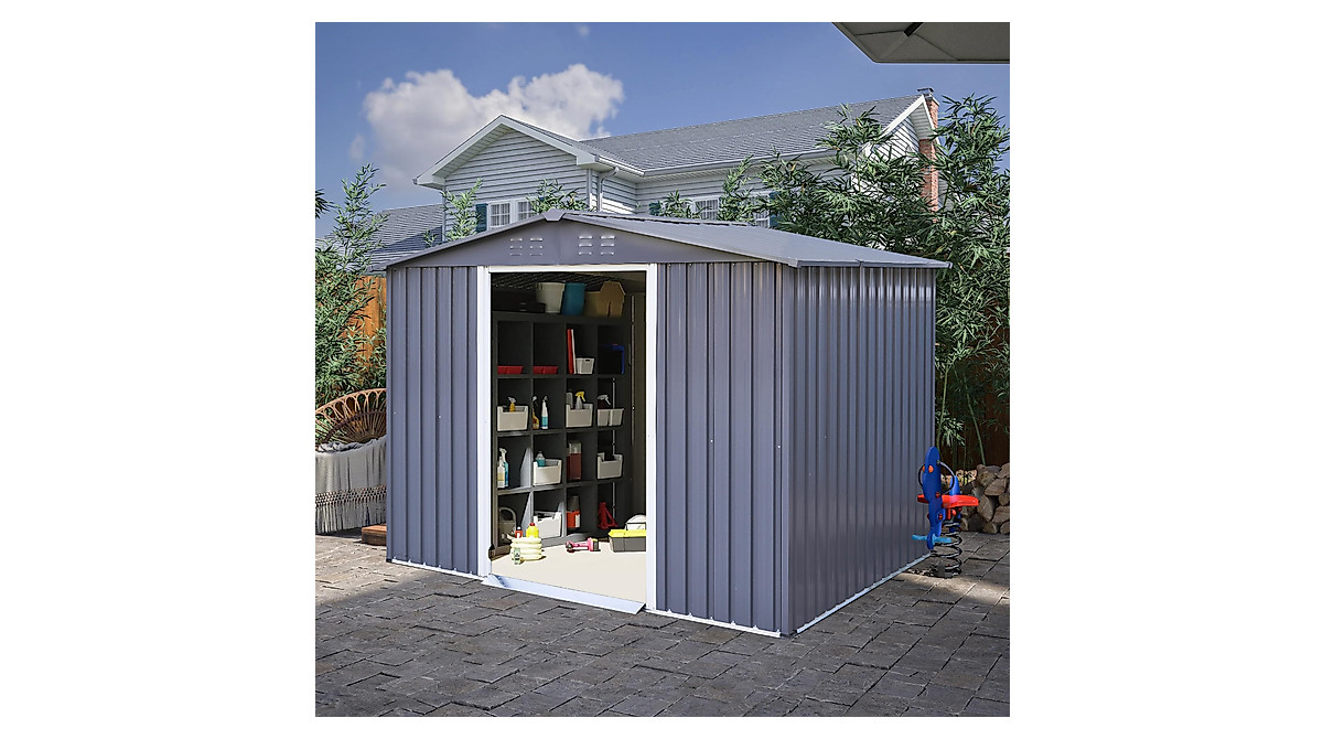Jintop 8x6 FT Outdoor Metal Storage Shed with Window & Vents